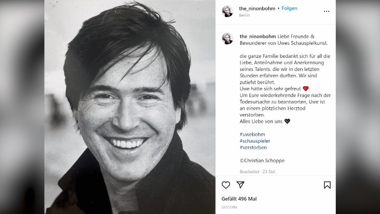 Schauspieler Uwe Bohm gestorben: Ehefrau Ninon äußert sich zur Todesursache