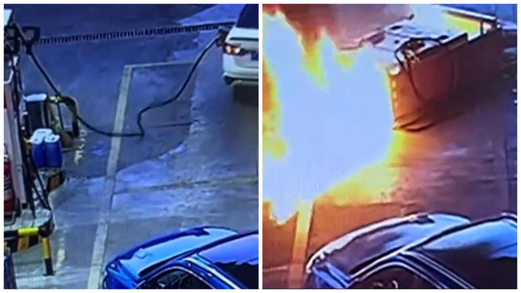 Autofahrer fährt einfach los: Tanksäule explodiert!